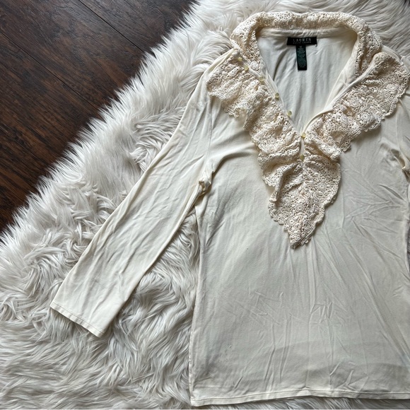 Lauren Ralph Lauren | Tops | Lauren Ralph Lauren Cream Ruffled Lace ...